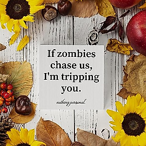 Country Halloween Wood Box Sign Autumn Rustic Farmhouse Style If Zombies Chase Us Wood Block Plaque 5 X 5 Inches Home Desk Sign Decor for Halloween Presents