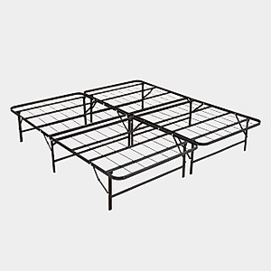 MACTUR Foldable Metal Bed Frame Queen Size Metal Platform Easy Assembly Heavy Duty Noise Free Bed Frame 13 Inches of Clearance Underbed Storage Sturdy Steel Frame, Queen, Black