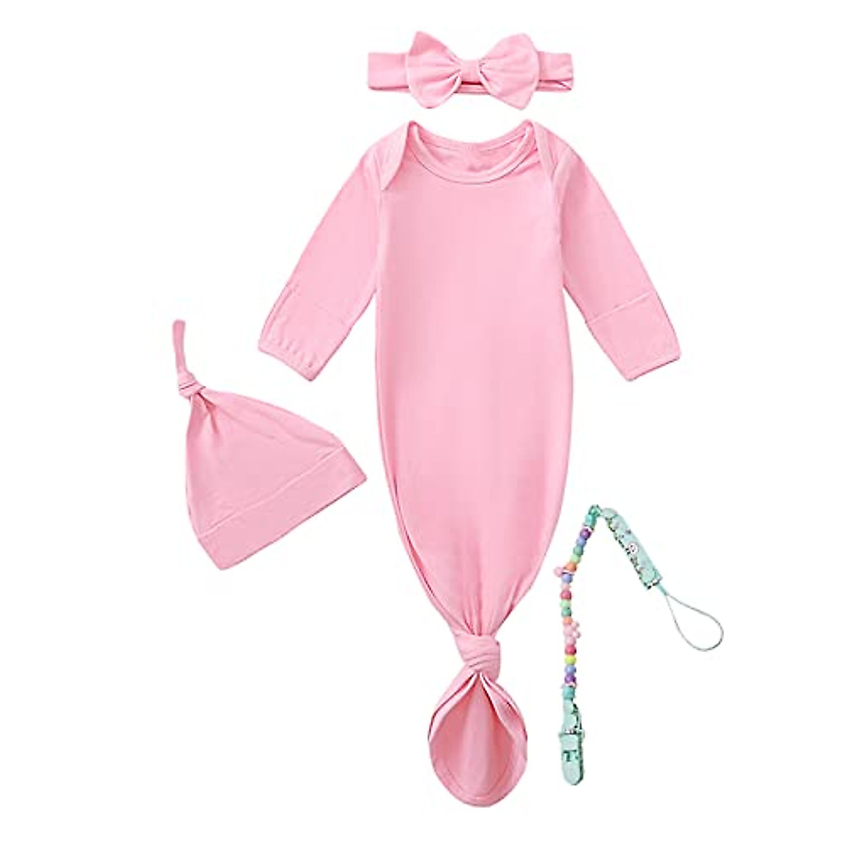 MoryGooder Newborn Girl Outfits Knotted Gown Baby Newborn Sleepers Coming Home Outfits for Baby (Light Pink,0-6 Months)