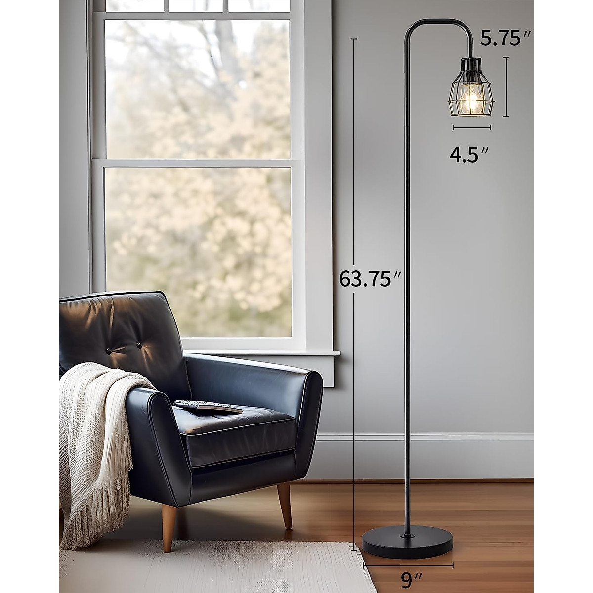 Oneach 63.75" Industrial Floor Lamp Modern Black Floor Lamp with Footswitch Metal Reading Tall Pole Light with 4W LED Bulb Standing Tall Lamp for Living Room Bedroom Office E26 Base