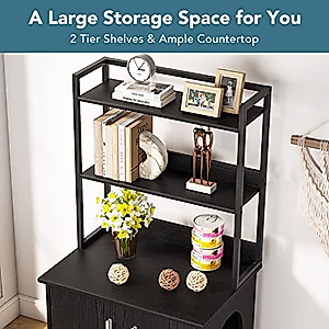 Tribesigns Litter Box Enclosure, Industrial Cat Cabinet with Shelves and Doors, Wood Pet Crate Hidden Cat Washroom for Most of Litter Box, Indoor Cat House Furniture, Black