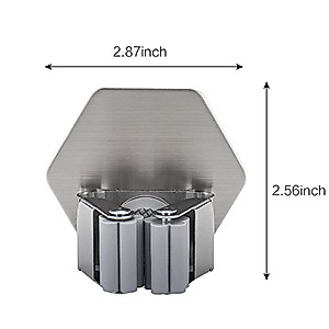 Mop and Broom Organizer Garage Tool Storage Rack Stainless Steel Broom Gripper Mop Holder with 3M Self Adhesive, 3 Pack