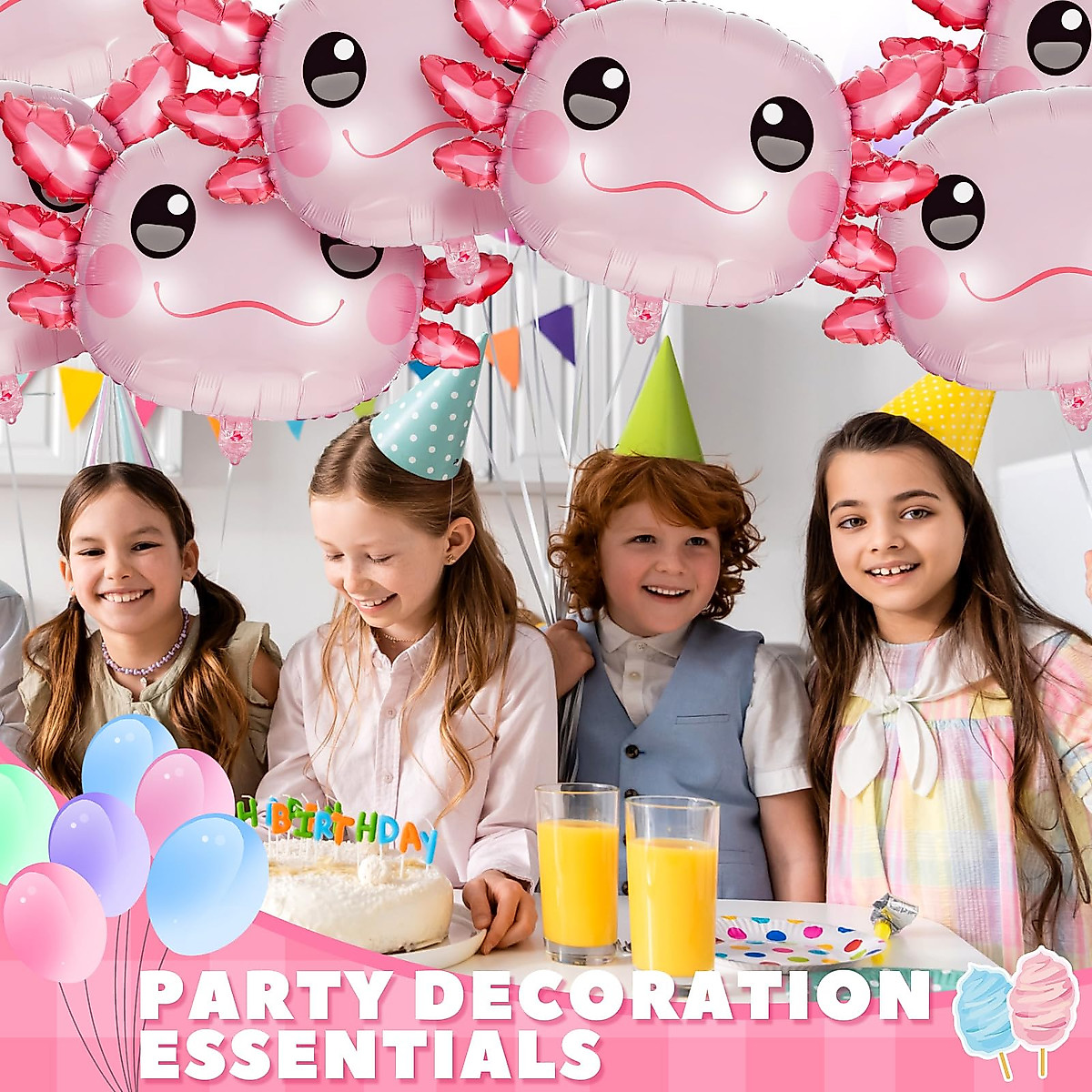 PullCrease 12 Pcs 34 Inch Axolotl Birthday Party Decorations Aluminum Foil Axolotl Balloon Inflatable Axolotl Party Supplies for Axolotl Fans Axolotl Themed Party (Pink)