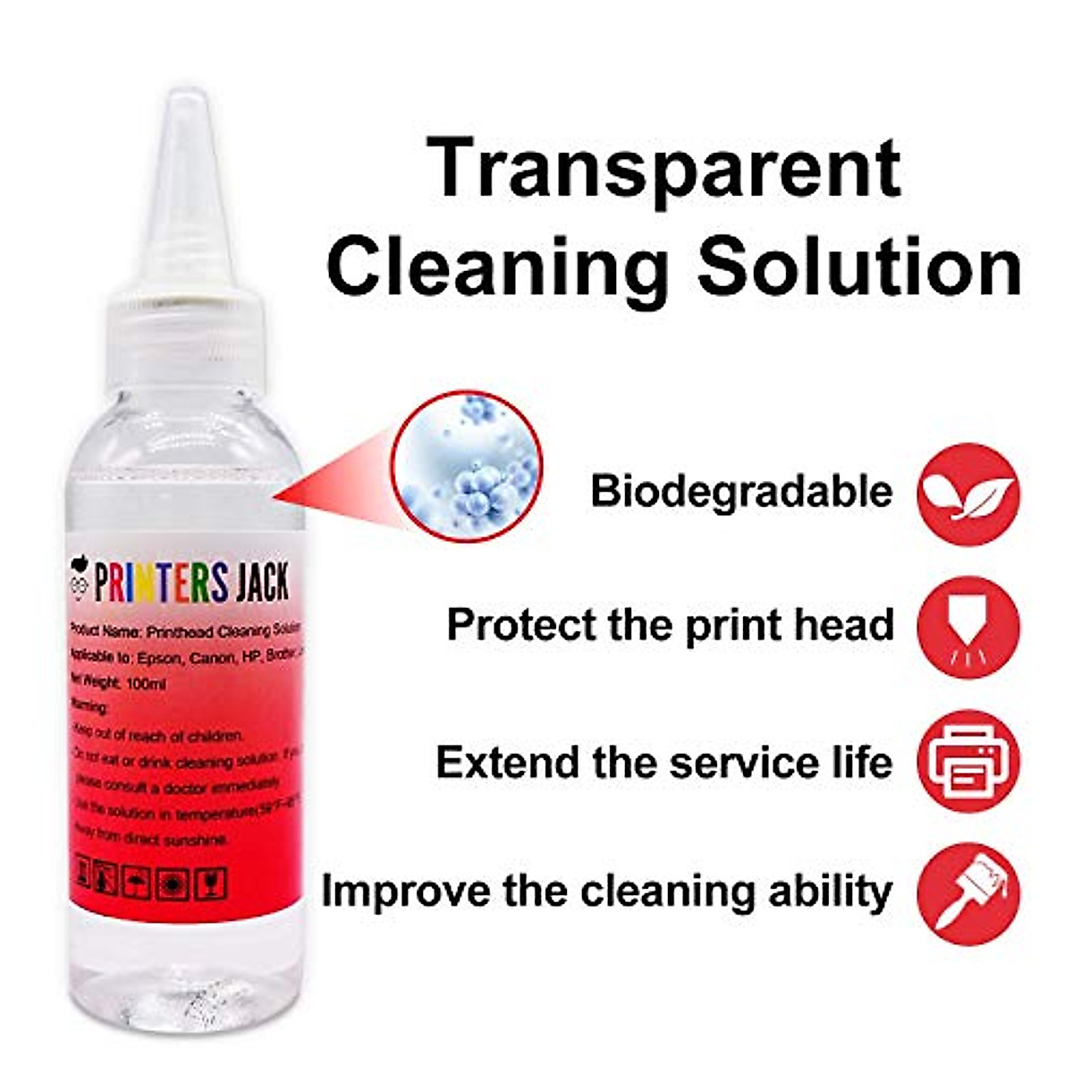 Printers Jack Printhead Cleaner for Inkjet Printers Brother HP Canon Lexmark Officejet 8600 5520 4620 6520 6600 6700 6968 6978 8610, MX922 922 Pro 100, Cleaning Kit Solution 100ml / 3.4oz