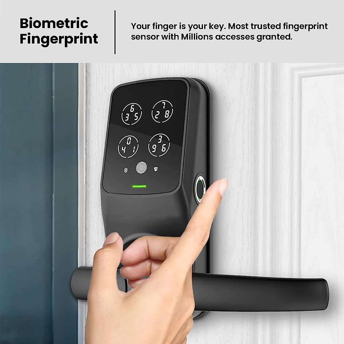 Lockly Secure Plus Latch, Bluetooth Smart Lock with Handle, Keyless Entry Door Lock, PIN Genie® Keypad, 3D Biometric Fingerprint Sensor, Auto Lock - Matte Black (PGD628FMB)