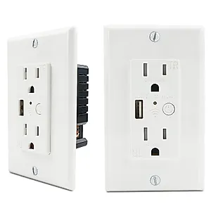 2 Pack Electrical Outlet in-Wall with 2.4A USB Port, Smart Wi-Fi Socket with 2 Plug Outlet, Compatible with 15 Amp Divided Controller, Work with Alexa and Google Home, ETL & FCC Certified