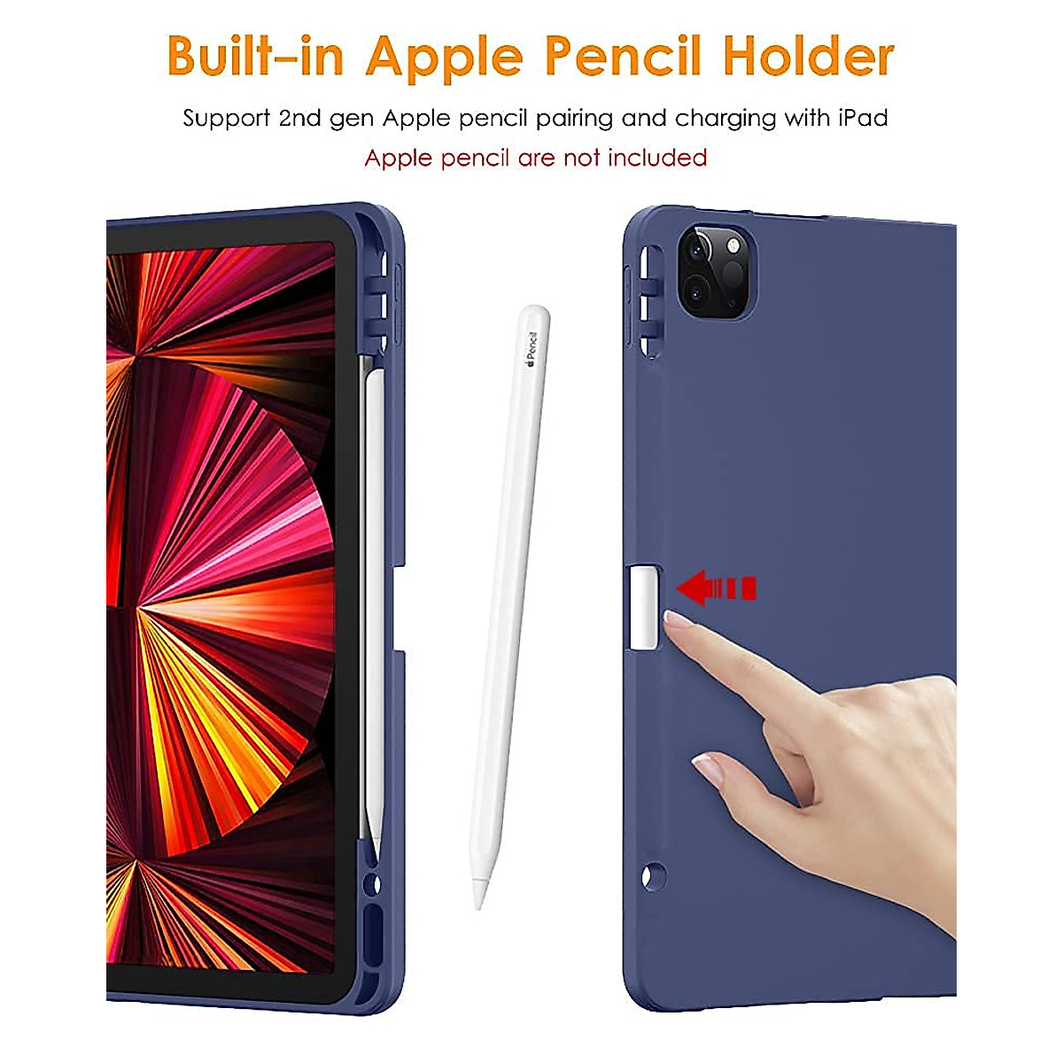 DTTO for iPad Pro 11 inch 4th/3rd/2nd/1st Generation 2022/2021/2020/2018 Case, Smart Slim Trifold Stand Soft TPU Back Cover with Built-in Pencil Holder, Also Fit iPad Air 5/4,Navy Blue