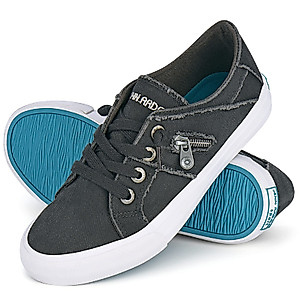 JENN ARDOR Slip-On Sneakers Women's Walking Shoes Dressy Casual Canvas Sports Tennis Loafers Retro Fashion Comfy Cute Zipper Decor Flats Dark Grey