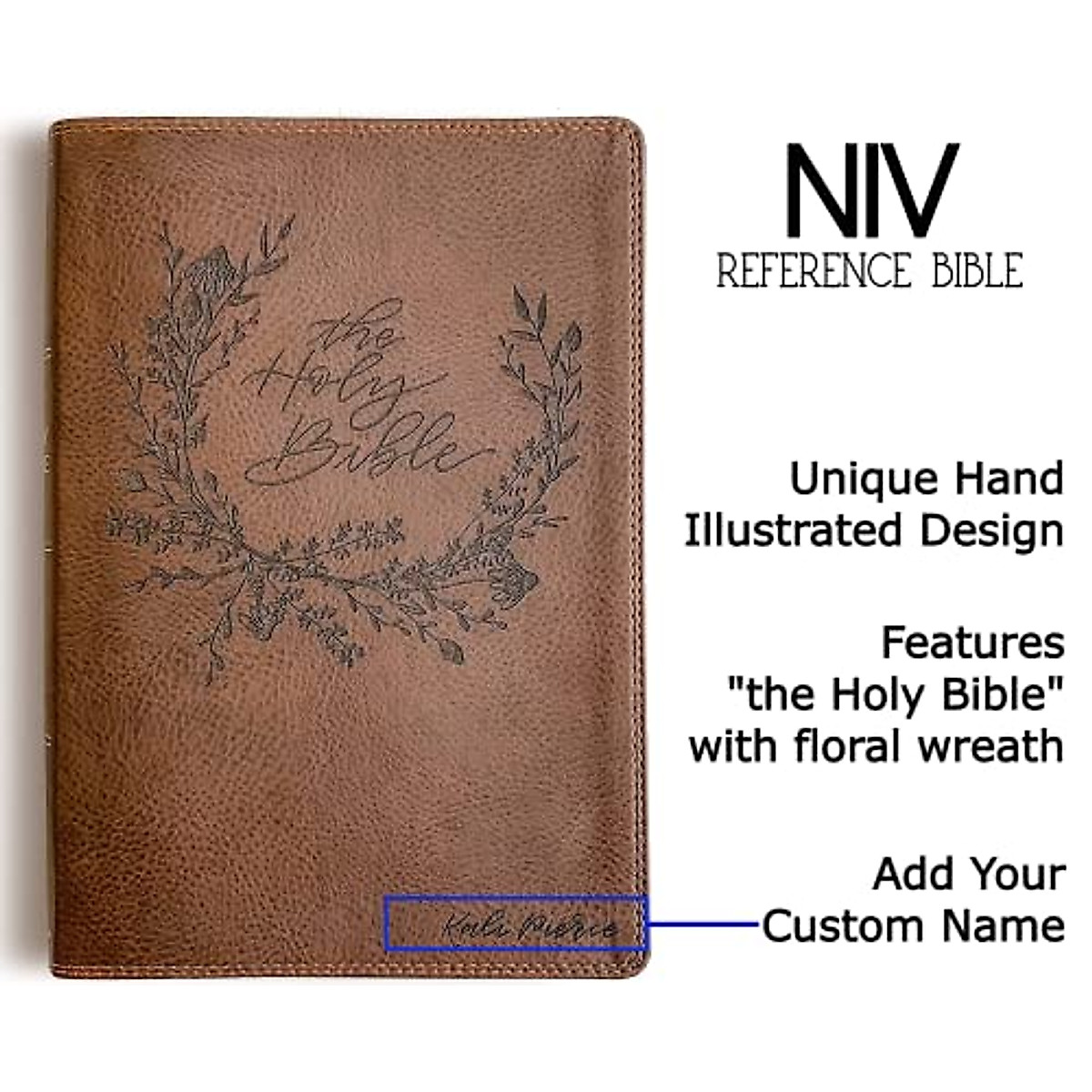 Hand Lettered and Laser Engraved NIV Reference Leathersoft Bible, Personalized Gift, Custom Name Engraving Available