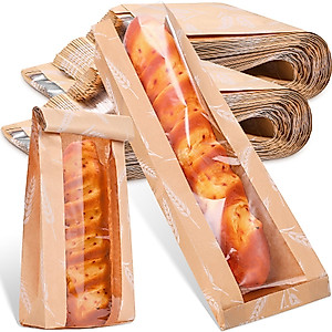 Affrolling 100 Pcs Paper Bread Bag with Window Bulk for Homemade Bread Bags Long French Bread Bags 18" x 6.5" x 2" Bakery Storage Bag Kraft Loaf Storage Sacks for Biscuits Packaging (White Brown)