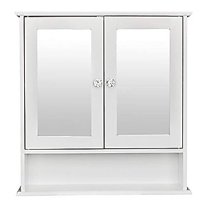 Wall Cabinet Hanging Bathroom Storage Organizer Wall Mount Bathroom Cabinet Wooden Medicine Cabinet Cupboard Storage Organizer with 2 Doors and 1 Shelf (Ship from USA)