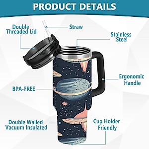 FRCSDIY Cosmic Planet Insulated Tumbler with Handle and Straw Lid,30oz Leakproof Stainless Steel Cup BPA-Free Water Bottle