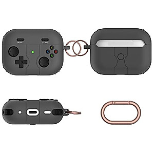 Oasiland Case Compatible with Airpods Pro (2nd Generation) and Airpods Pro (1st Generation), Gaming Controller Style Case with Key Chain Soft Silicone Protector 3D Fashion Cartoon (Black)