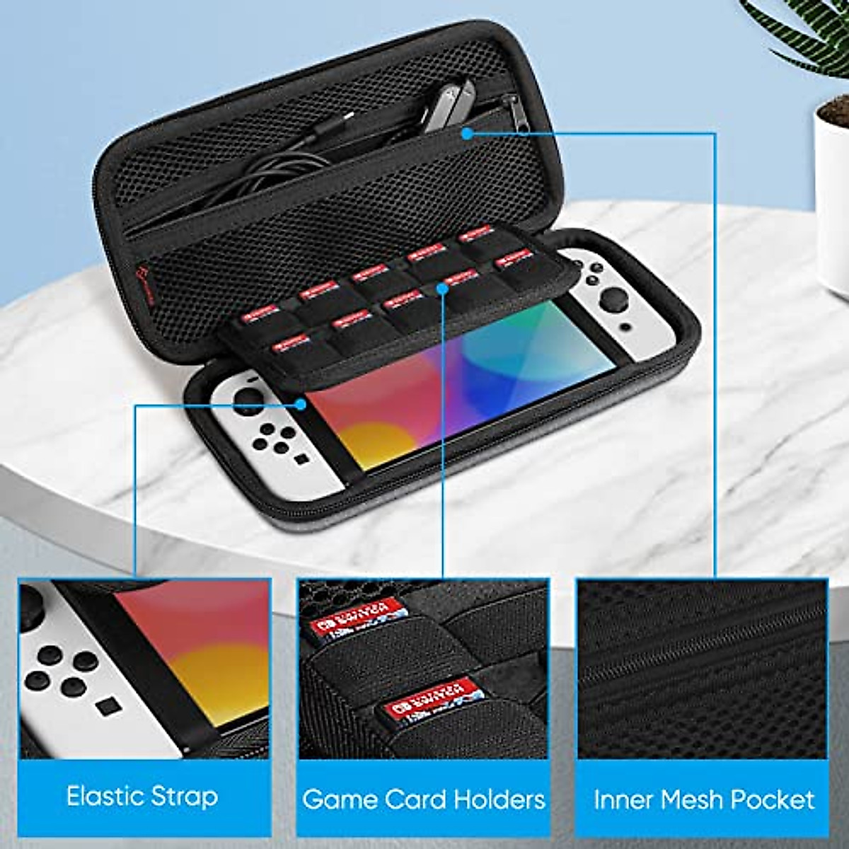 Fintie Carrying Case for Nintendo Switch OLED Model 2021/Switch 2017, [Shockproof] Hard Shell Protective Cover Travel Bag w/10 Game Card Slots for Switch Console Joy-Con & Accessories, Gray