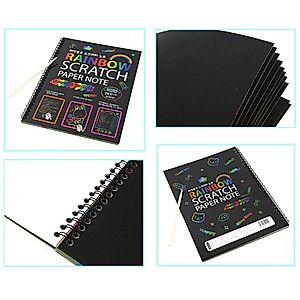 BESTING Scratch Art Notebooks 3 Pack 10.2 x 7.5 inches Rainbow Magic Scratch Off Paper Set Drawing Arts Crafts Black Scratch Books for Kids' Birthday Gifts Party Favors Christmas Presents (PRB330)