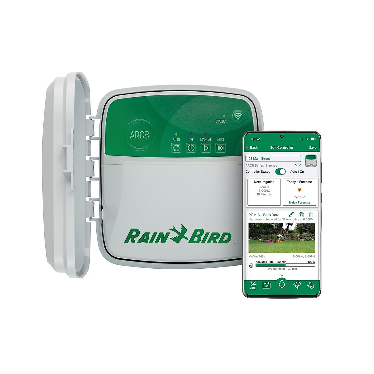 Rain Bird ARC8 App-Based Indoor/Outdoor Smart Irrigation WiFi Timer/Controller, 8-Zone/Station, EPA WaterSense Certified, Compatible with Alexa