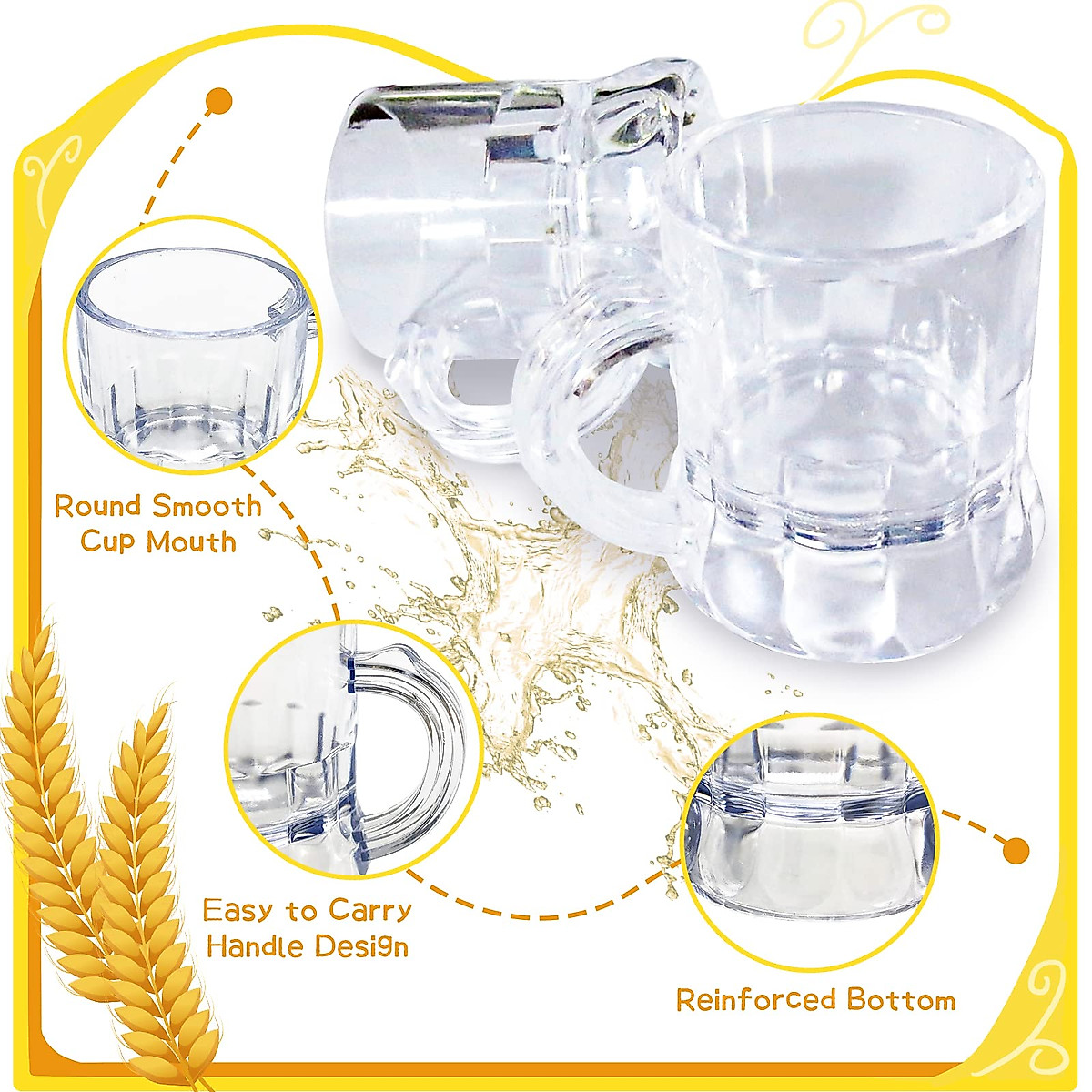 Irrmshr 30 Pcs Mini Plastic Beer Mugs,1 oz Clear Plastic Beer Glasses,Shot Glasses with Handles,Reusable Beer Stein Tasting Glasses Whiskey Juice Cups for Drinking Beer Festival Party BBQ