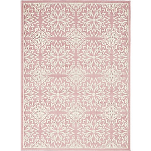 Nourison Jubilant Floral Ivory/Pink 5'3'' x 7'3'' Area--Rug, Easy--Cleaning, Non Shedding, Bed Room, Living Room, Dining Room, Kitchen (5x7)