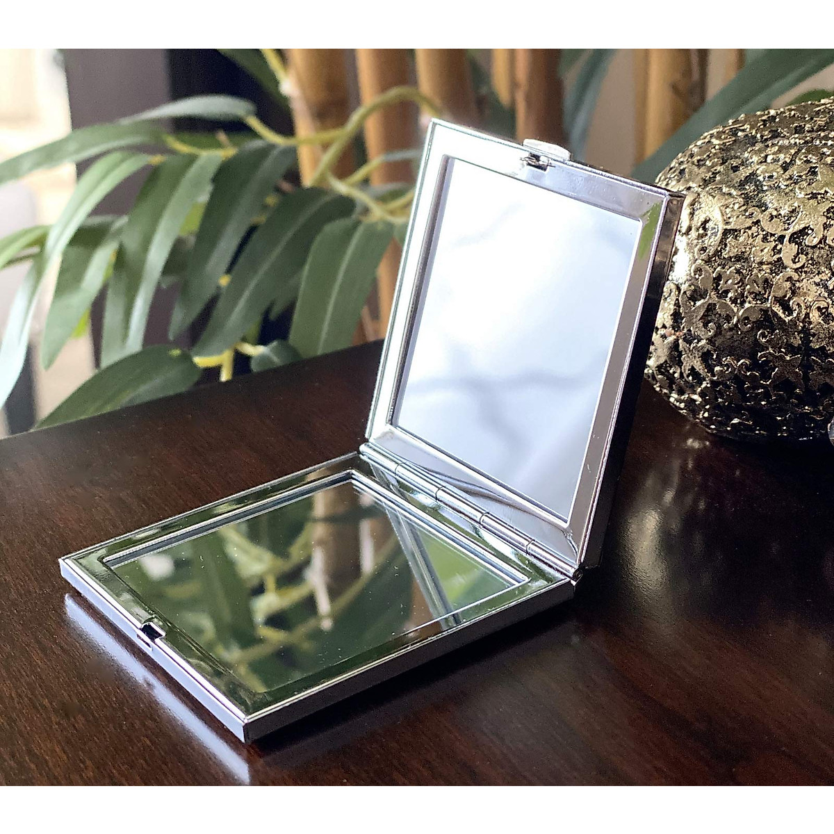 Azi 2 Classic Celtic Style Travel Pocket & Purse Mirror. 1 Round and 1 Square Double Sided Christmas Red & Green Irish Design Pattern Floral & Swirl