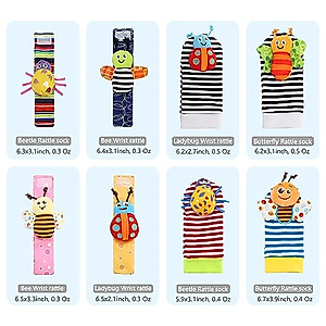 Newborn Baby Soft Rattle, Hand Bracelet Wrist Rattle Toy Foot Finder Sock, Arm Leg Babies Development Toys for Infant Bebe Boy & Girl (MG-8 PCS)