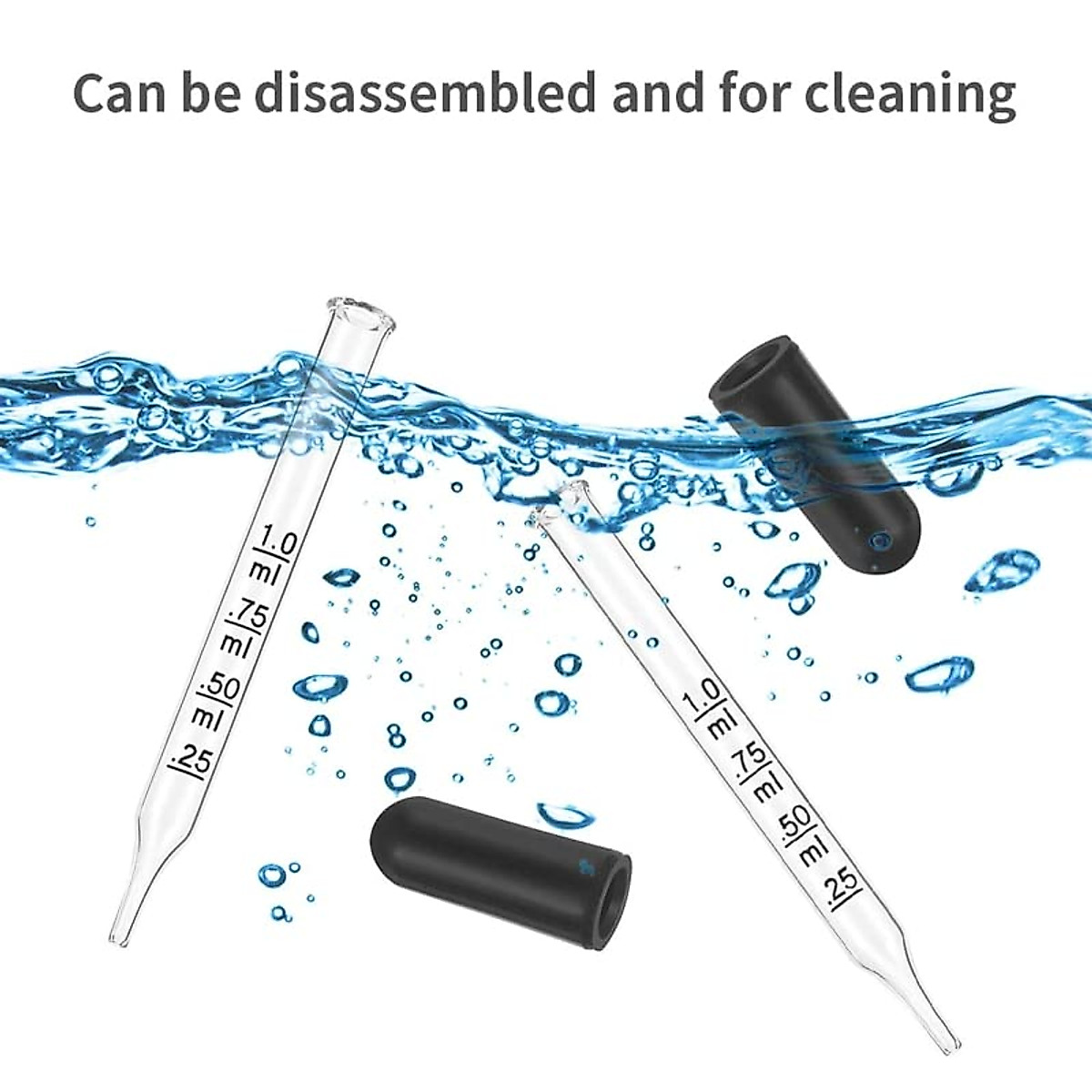 Glass Liquid Droppers - 20PCS 1ml Glass Dropper with Black Suction Bulb for Eye Medicine Drops, Essential Oil, Crafts, Skincare, Scientific Experiments, Measuring and Transferring