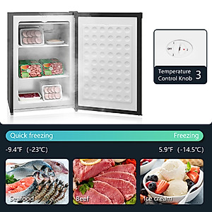 HOMCOM Upright Freezer, 3.0 Cubic Feet Compact Mini Freezer with Reversible Single Door and Adjustable Thermostat, Small freezer for Home, Dorm, Apartment, Home Office, Silver