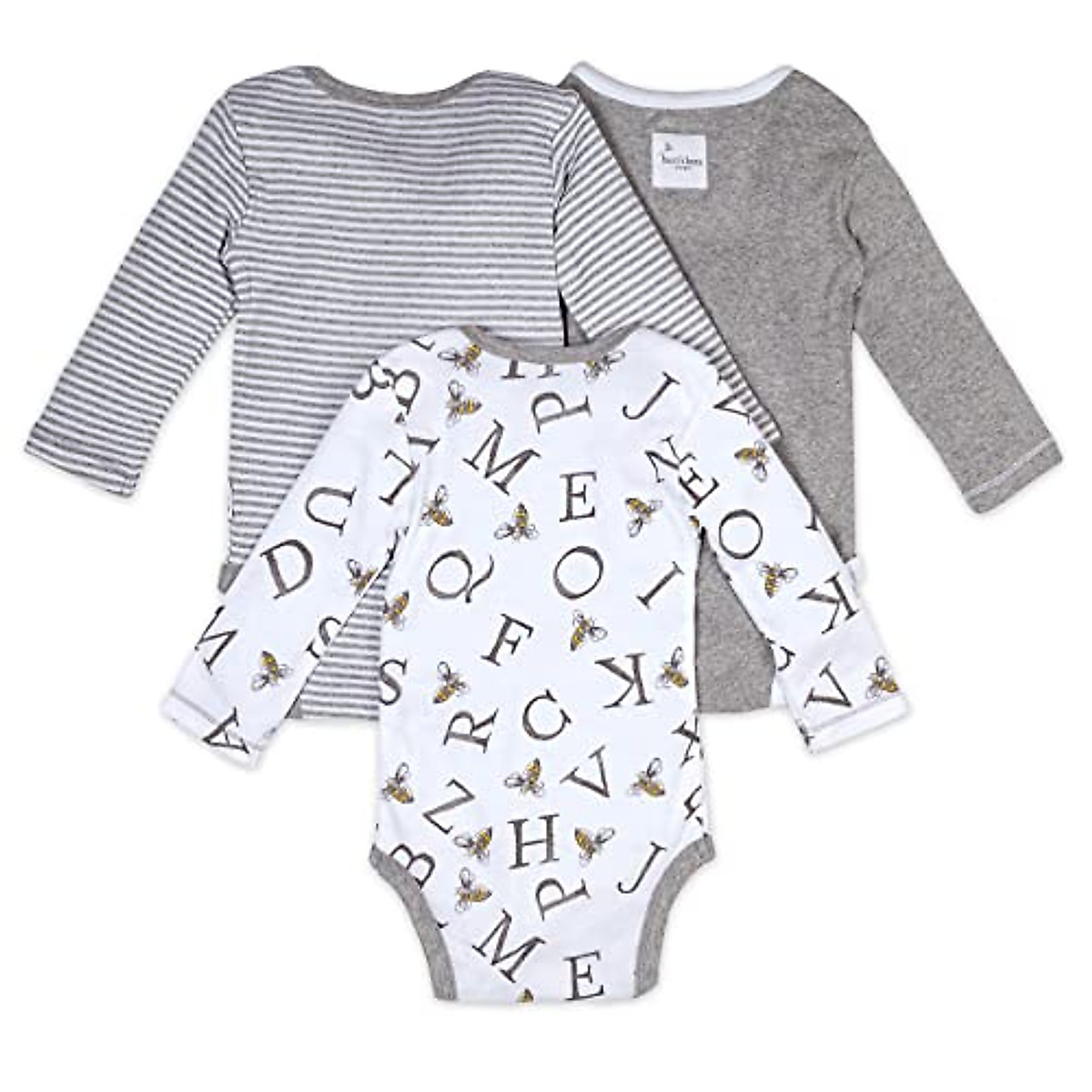 Burt's Bees Baby unisex baby Bodysuits, 3-pack Long & Short-sleeve One-pieces, 100% Organic Cotton Bodysuit, A-bee-c, 6 Months US