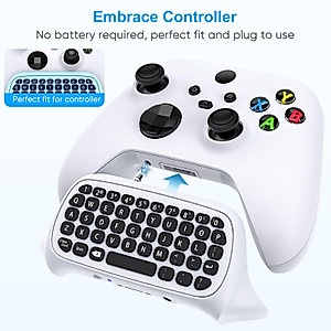 Keyboard for Xbox Series X/S, One/One X/S, Elite one/2 Controller, Wireless Chatpad Gaming Keypad with USB Receiver and Speaker, 3.5mm Audio Jack Accessories for Xbox (Controller Not Included), White