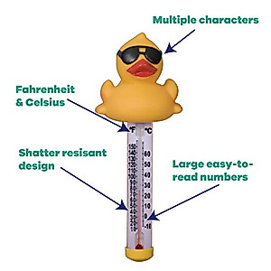GAME 7000 Derby Duck Spa and Pool Thermometer Shatter-Resistant Casing, Tether Included, 9-in Height x 3-1/2-in Diameter, Old Version