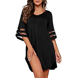 PrinStory Nightgown for Women Nightshirt Casual Sleep Shirt Loose Sleepwear Black