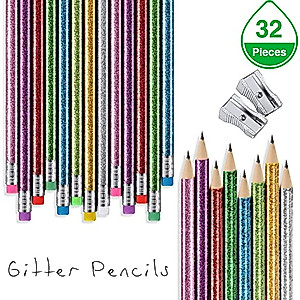 Outus Glitter Colored Pencils with Eraser Wood Colorful Pencils and Pencil Sharpeners for Kids Writing Painting(34 Pieces)