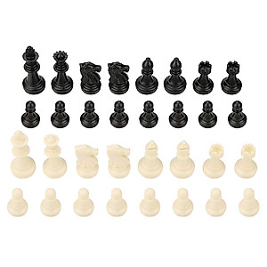 Tournament Chessmen Full Set of 32 Black & White Chess Pieces International 32 Standard Chess Pieces Replacement Cast Plastic Chess Pieces without Checkerboard 1.93Inch 49mm Tall