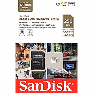 SanDisk 256GB MAX Endurance microSDXC Card with Adapter for Home Security Cameras and Dash cams - C10, U3, V30, 4K UHD, Micro SD Card - SDSQQVR-256G-GN6IA