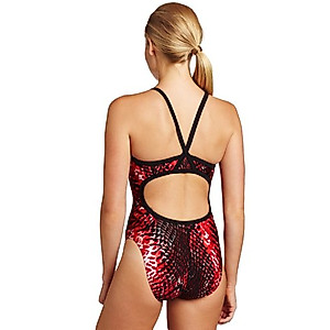 Speedo Women's Mighty Python Xtra Life Lycra Flyback Performance Swimsuit, Red, 26