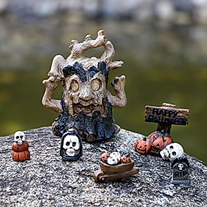 BangBangDa Miniature Halloween Fairy Garden Accessory - DIY Cake Topper Halloween Dollhouse Fall Village Terrarium Ornament Set Yard Garden Mini Skull Pumpkin Figurine Ghost Spider Witch Figurines