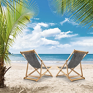 Giantex Patio Folding Camping Chair - Outdoor Sling Chair with 3 Adjustable Position, Breathable Canvas, Bamboo Lounge Chair for Outside, Porch, Deck, Poolside and Backyard, Portable Beach Chair (1)