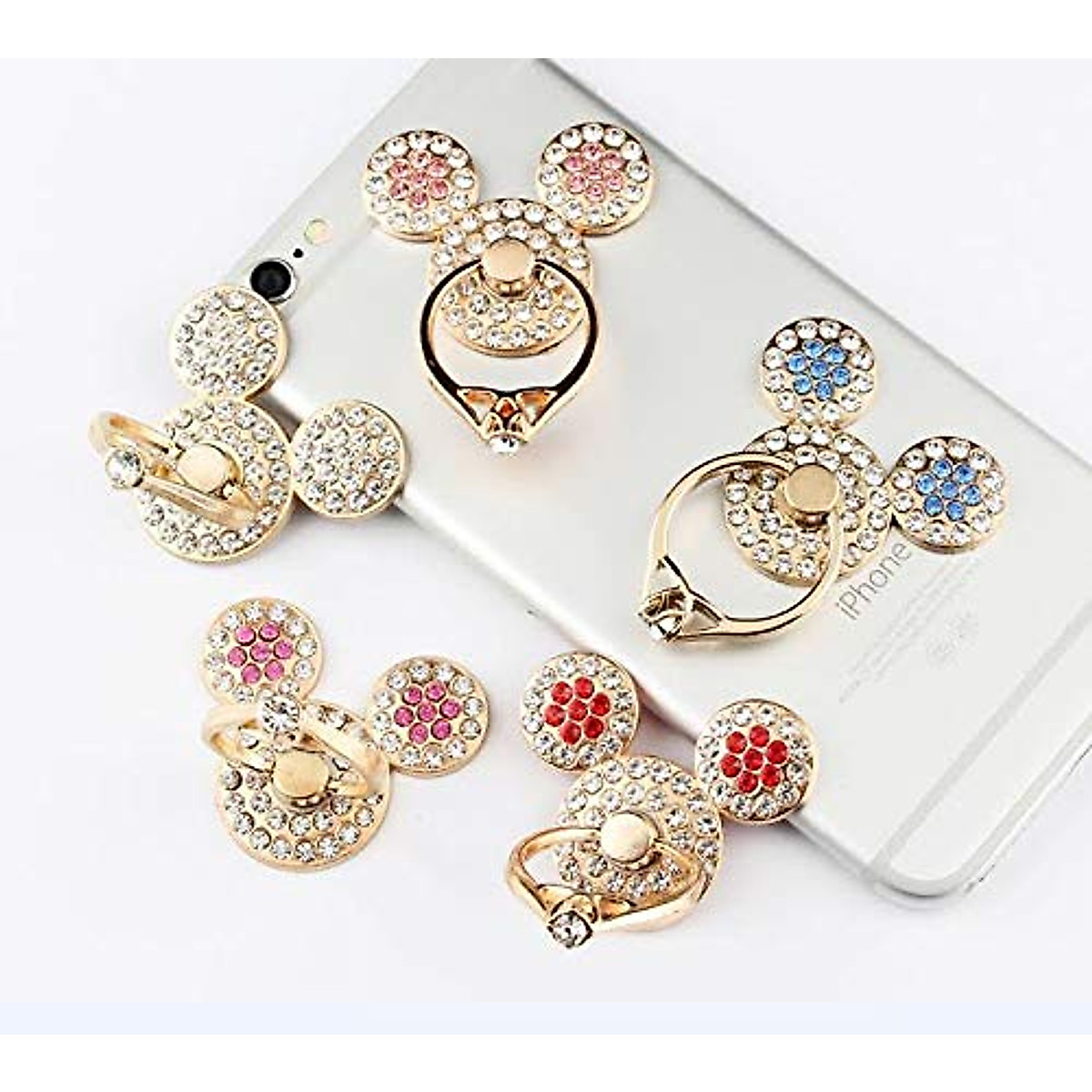 Universal 360 Rotating Finger Ring Stand Holder for Cell Phone iPhone iPad or Tablet - Crystal Mouse (Pink)