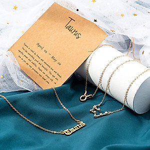 PANTIDE 3Pcs Taurus Zodiac Layer Necklaces for Women Retro 14K Gold Plated 12 Constellation Pendant Letter Necklaces Exquisite Letter Horoscope Old English Zodiac Sign Necklace Jewelry Birthday Gift