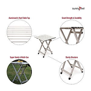 SUNNYFEEL Folding Camping Table - Lightweight Aluminum Portable Picnic Table, 18.5x18.5x24.5 Inch for Cooking, Beach, Hiking, Travel, Fishing, BBQ, Indoor Outdoor Small Foldable Camp Tables