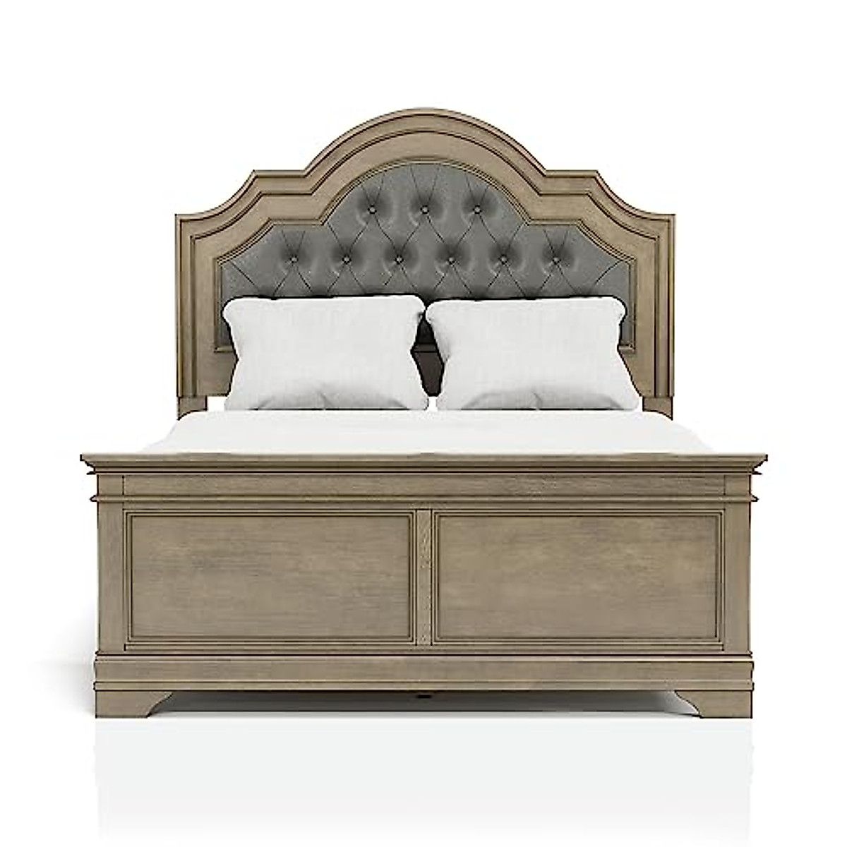 Furniture of America Apollinarius Transitional Wood 3-Piece Set, Tufted Headboard King-Size Bed and 3-Drawer Nightstand for Bedroom, Antique Warm Gray
