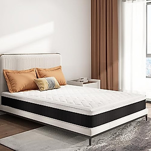 Z-hom Mattress Full Size, 10 Inch Hybrid Euro Top Mattress Bed in a Box, Individually 5-Zone Pocketed Spring Mattress for Pressure Relief & Motion Isolation, Plush Foam Innerspring Mattress, Black