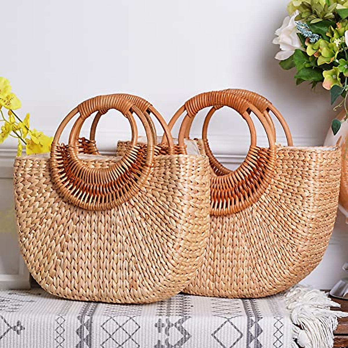 Rattan Straw Bag, Women Summer Beach Straw Tote Bag Weave Rattan Bag Woven Straw Purse Bag
