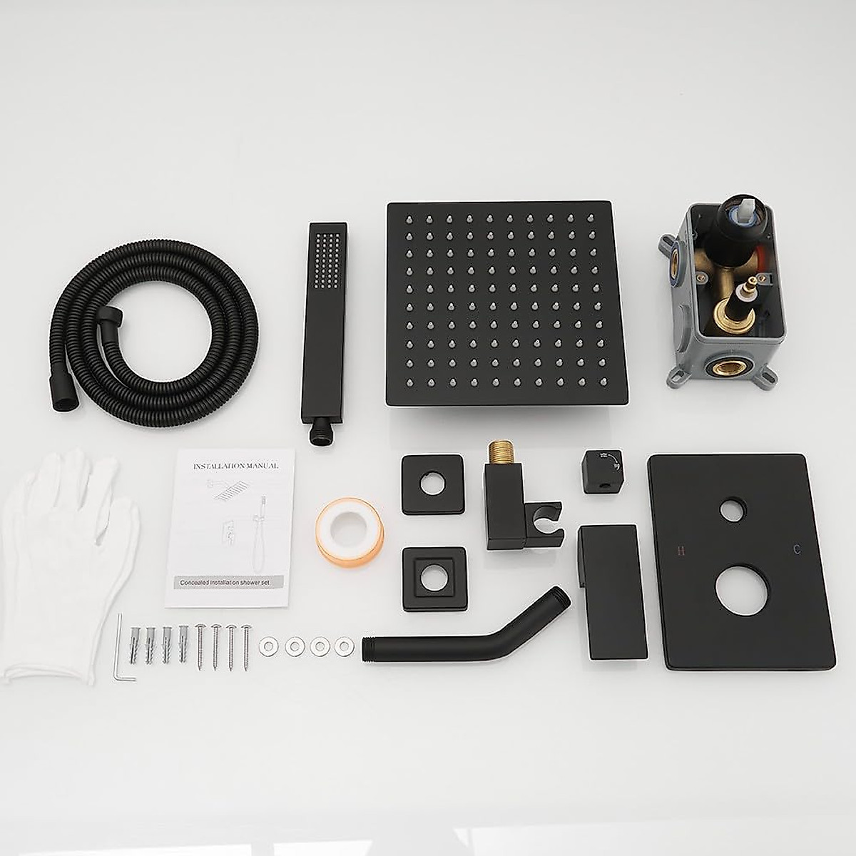 YCAIKOI Matte Black Shower System, 8 Inch High Pressure Rain Shower with Handheld, Wall Mount Shower Faucet Set for Bathroom, Rough-in Valve Body and Trim Included