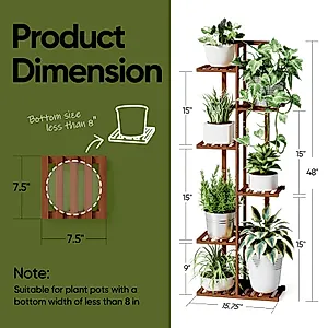ROSSNY Plant Stand Indoor, 6 Tier 7 Potted Bamboo Plant Stands for Indoor Plants, Corner Plant Stand, Tiered Plant Stands, Plant Shelf For Indoor, Planter Holder for Multiple Plants Indoor Tall, Brown