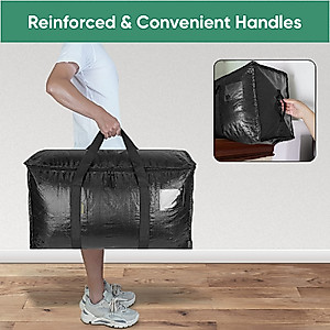 BALEINE 6-Pack Oversized Moving Bags with Reinforced Handles, Heavy-Duty Storage Tote for Clothes, Moving Supplies (Black, 6-Pack)