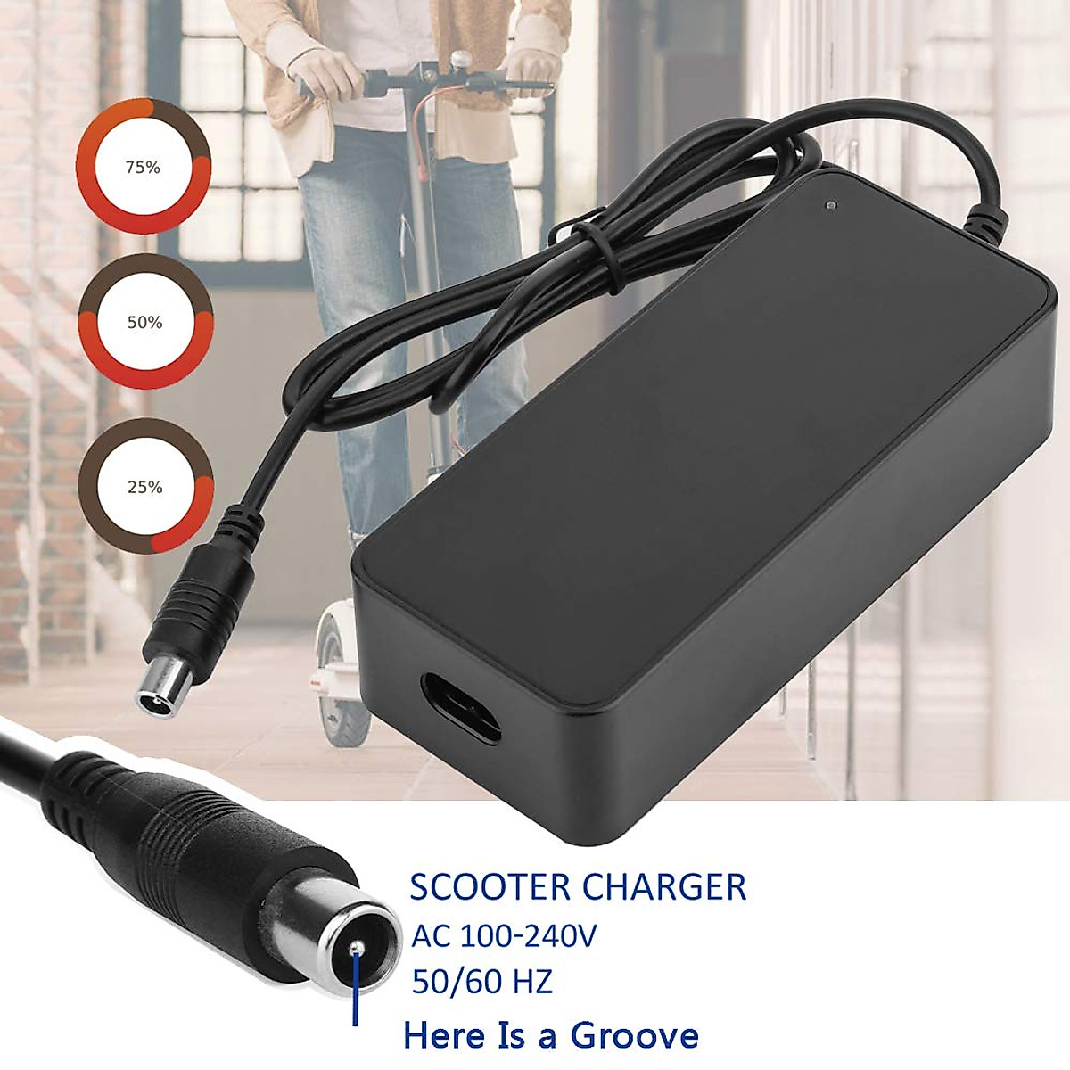 EVAPLUS 42V 2A (84W) Power Adapter for Lime Scooter Chargers for Ninebot G30LP ES2 ES4 ES1L F20 F30 F40 E22 E25 Xiaomi M365 Pro/Pro2 Lime-S and Hiboy S2R Electric Scooter with 36V Li-ion Battery