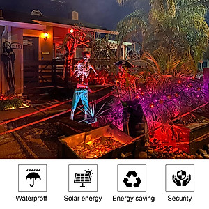 kemooie 2 Pack Total 200 LED Solar Halloween Lights, 8 Twinkle Modes Upgraded Solar Powered Fairy Lights, for Outdoor, Garden, Balcony Party Halloween Decorations (Purple and Orange)