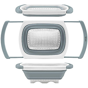 Qimh Collapsible Colander | Over The Sink Silicone Kitchen Strainers and Colanders with Extendable Handles | Veggies, Fruit and Pasta Foldable Strainer for Kitchen, 6-Quart, BPA Free