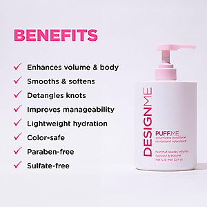 Design.Me PUFF.ME Hair Volume Shampoo and Conditioner Bundle | Paraben & Sulfate Free Shampoo & Color Conditioner Enriched with Sunflower Seed Oil | Color-Safe Hair Volumizer Set, (32 Fl Oz Each)