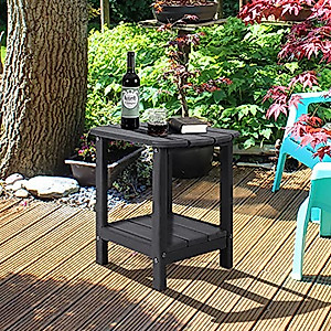 nalone Adirondack Side Table 16.5" Outdoor Side Table HDPE Plastic Double Adirondack End Table Small Table for Patio (Black)